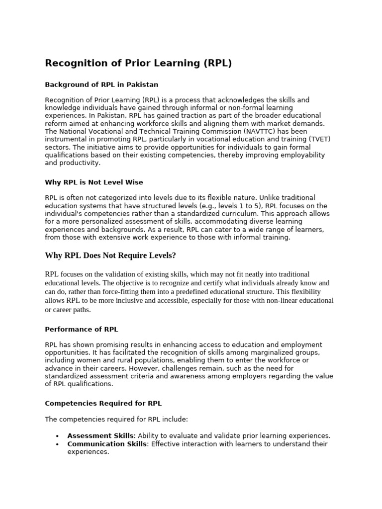 Recognition of Prior Learning | PDF