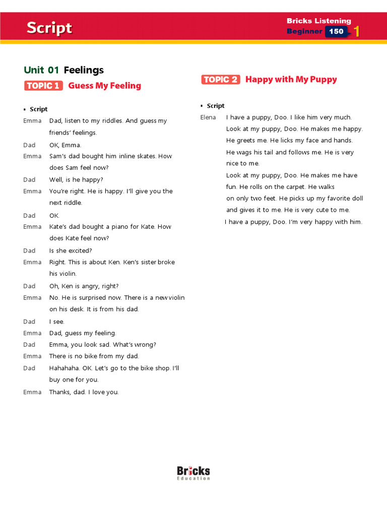 Bricks Listening Beginner 150 - L1 - Script | PDF