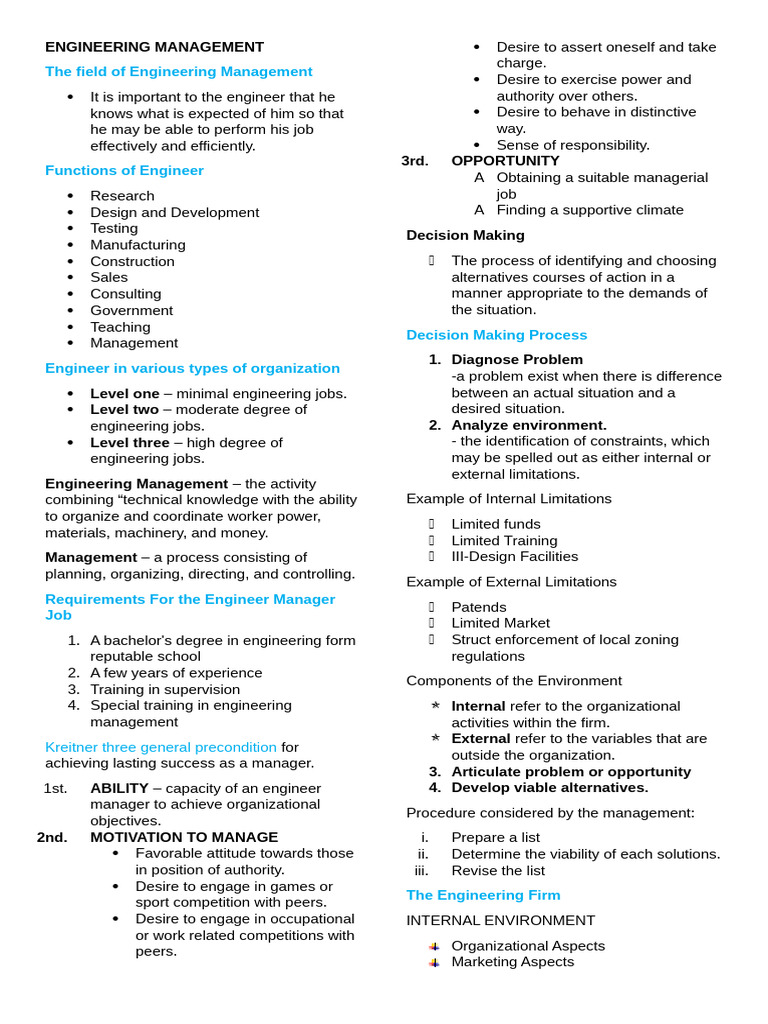 EM Reviewer Chapter 1-2 | PDF | Engineering | Decision Making
