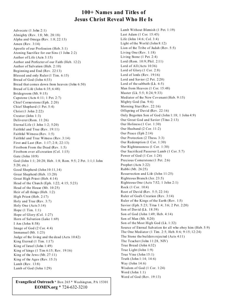 Names Titles of Jesus Christ | PDF