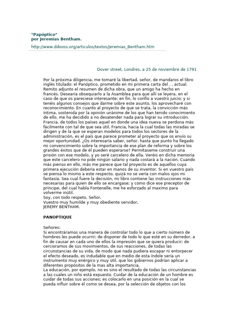 Bentham Jeremy-Panóptico | PDF