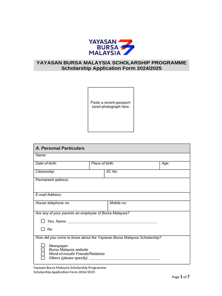 Scholarship 2024 Application Form | PDF