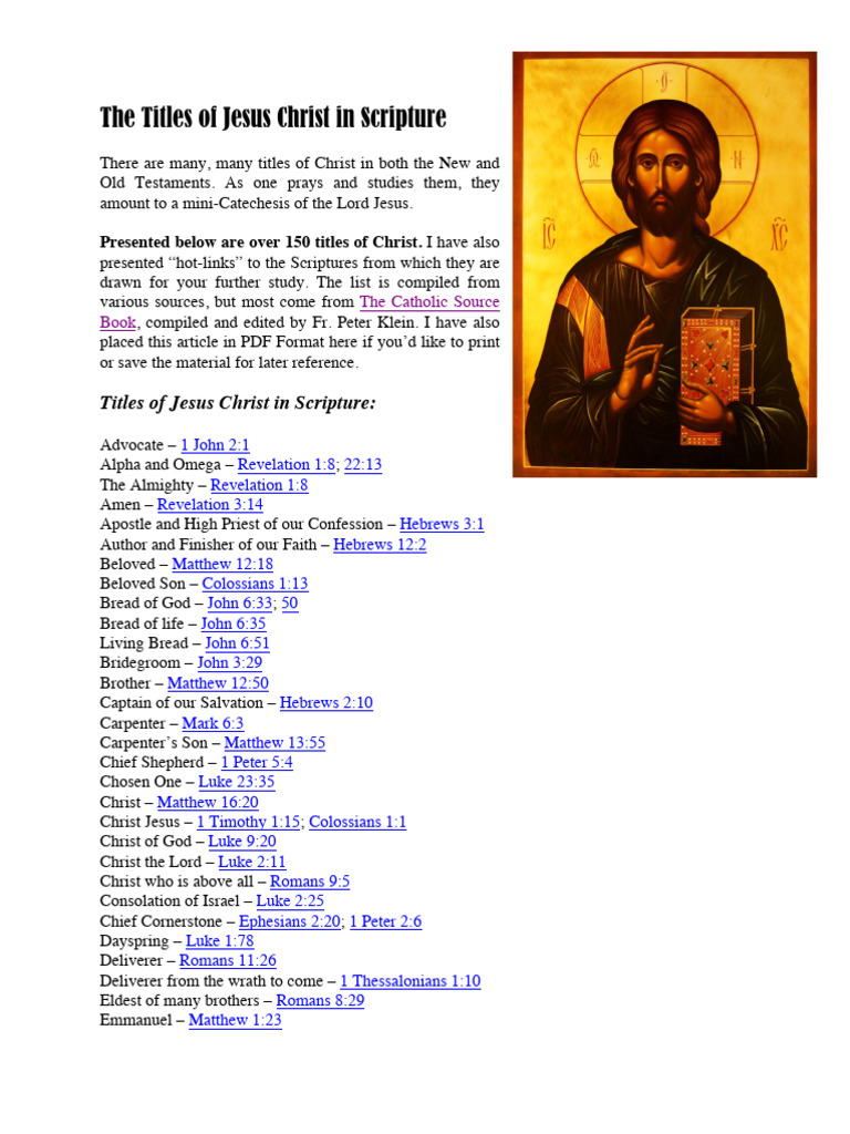 The Titles of Jesus Christ in Scripture | PDF