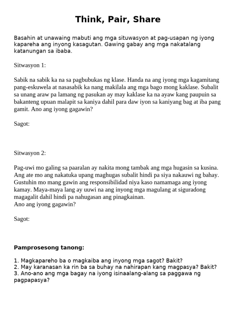 Activity 2 - Think, Pair, Share | PDF | Wellness