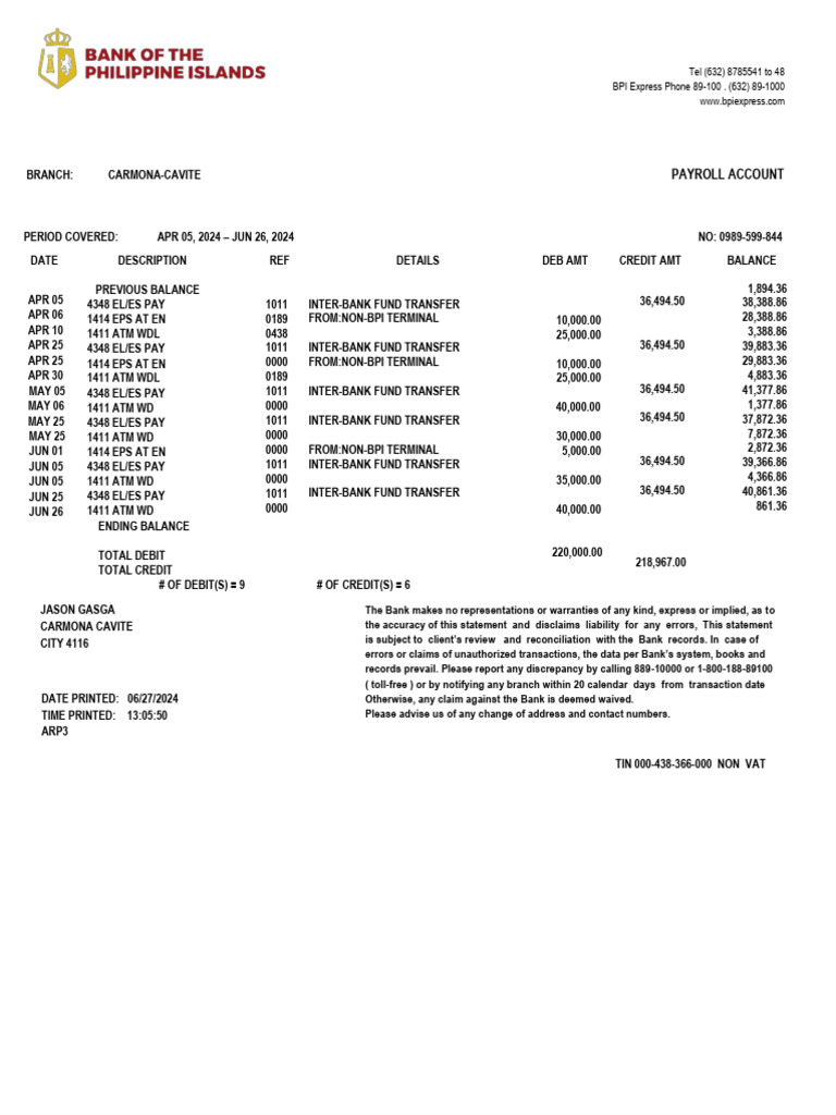 Bpi Payroll | PDF