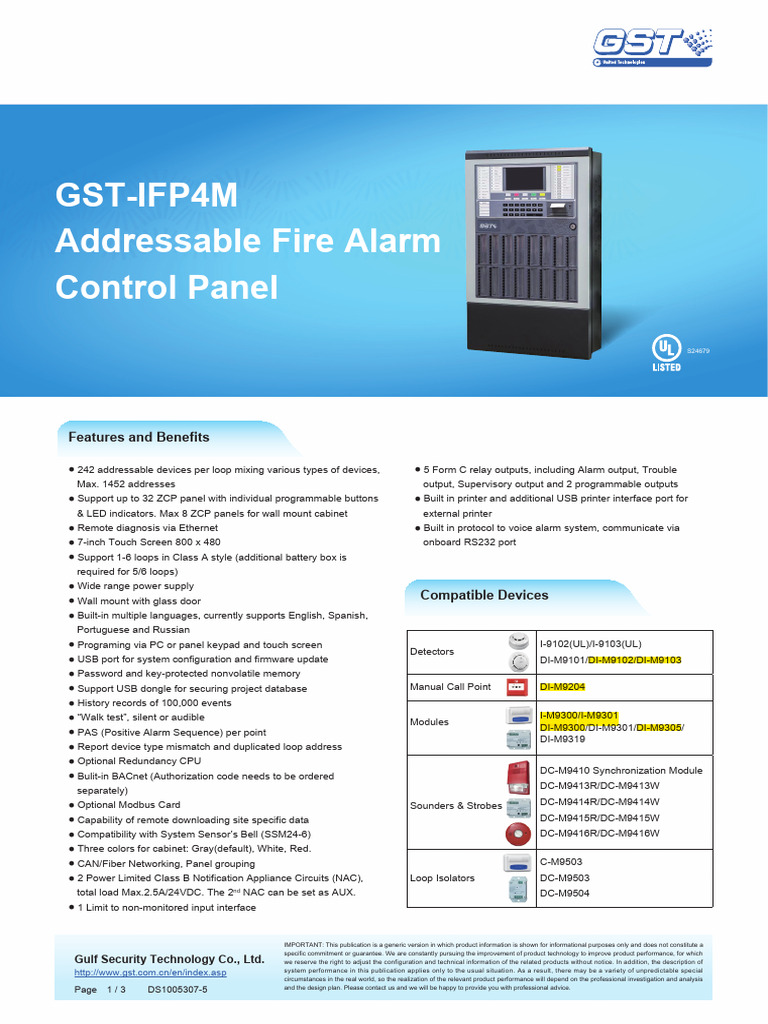 GST-IFP4M Addressable Fire Alarm Control Panel | PDF