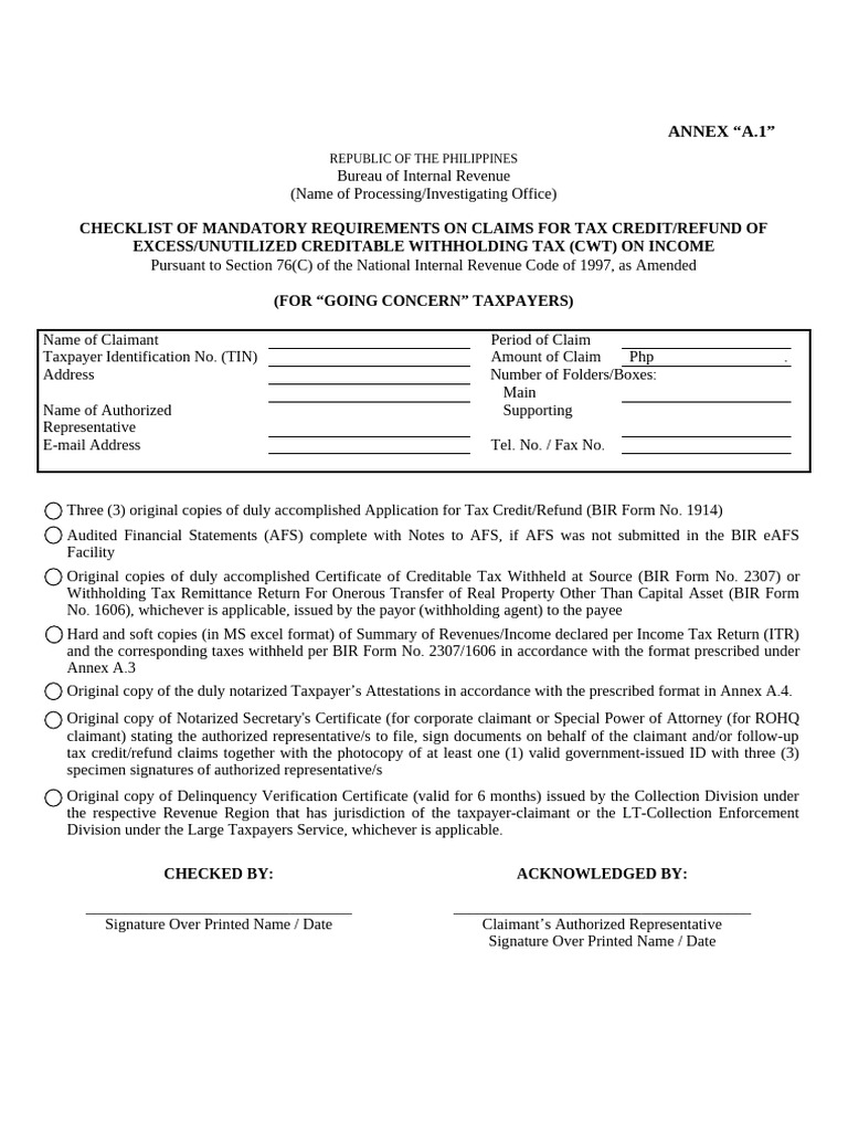 RMO 25 Annex A.1 - Checklist - Going Concern | PDF