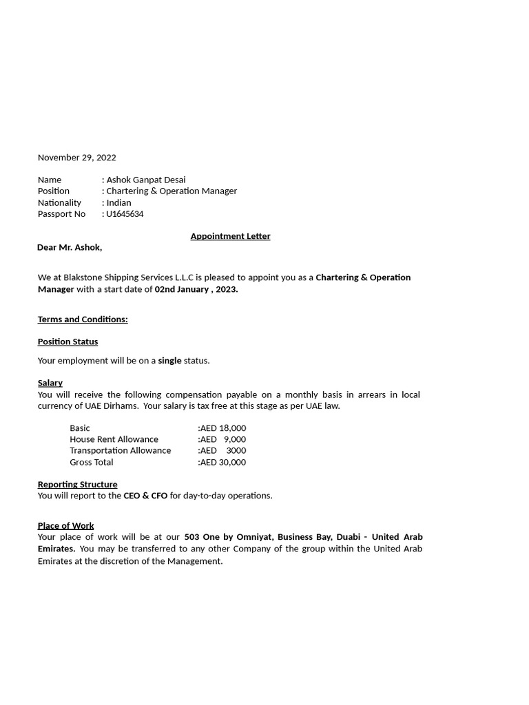 Appointment Letter Format | PDF