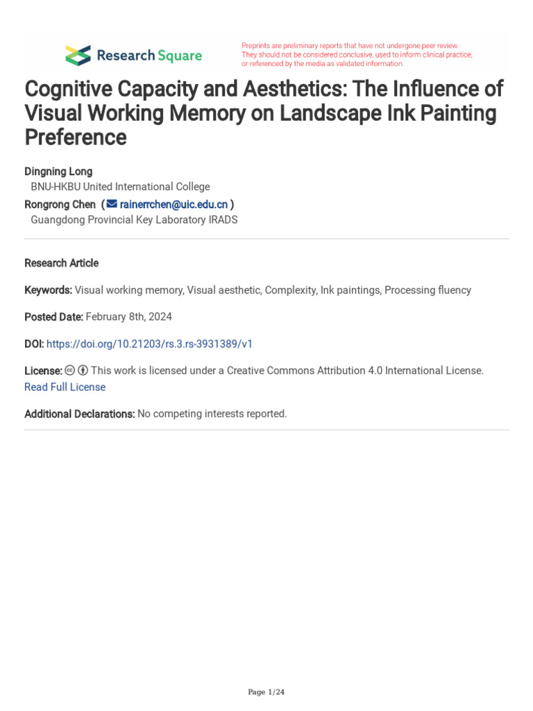 Cognitive Capacity and Aesthetics The Influence of | PDF