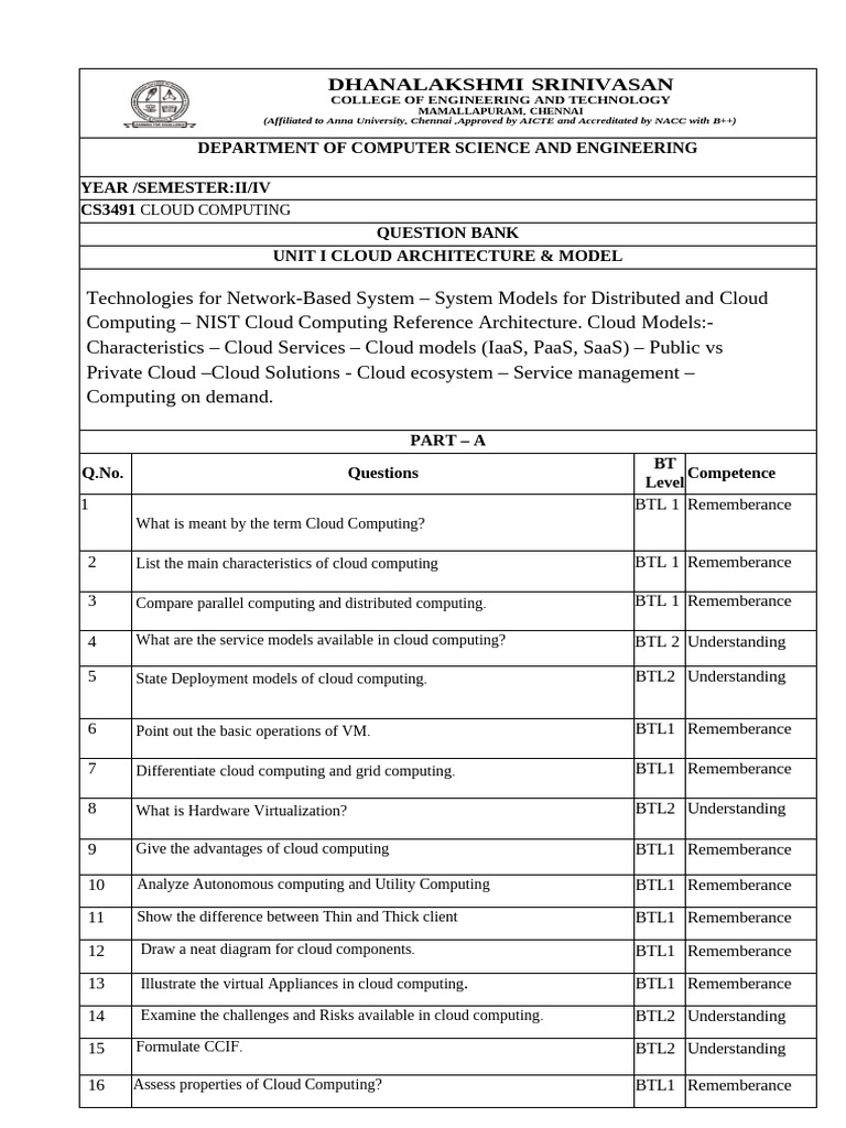 Cloud Computng Question Bank | PDF