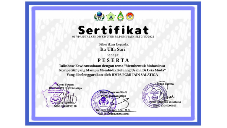 SERTIFIKAT Ita Ulfa Sari | PDF