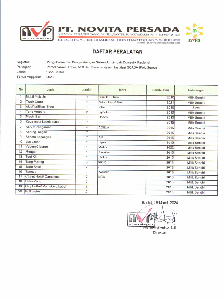 Daftar Peralatan Dan Personel | PDF