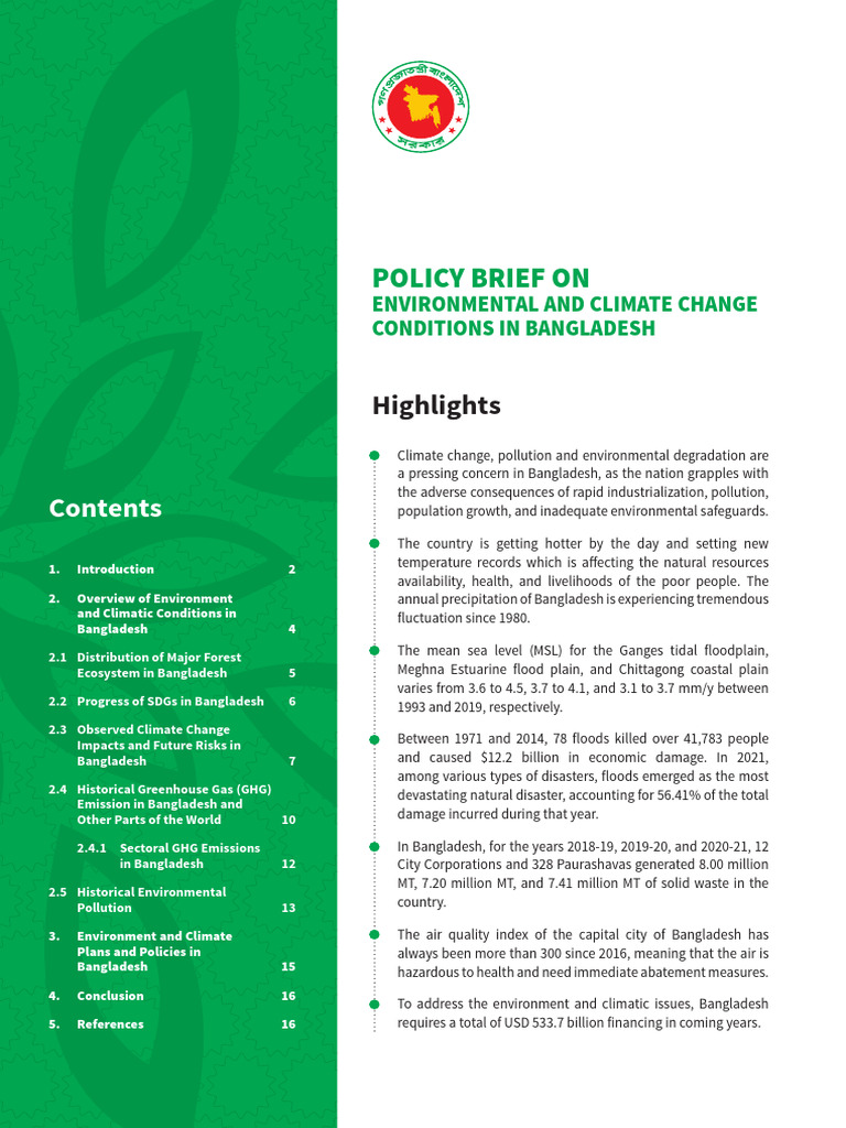 Policy Brief On Environmental & Climate Change Conditions | PDF