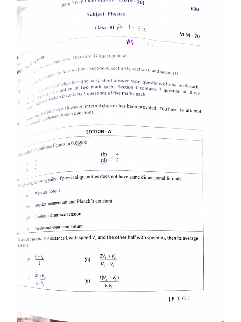 2019-20 First Term Class 11 Physics | PDF