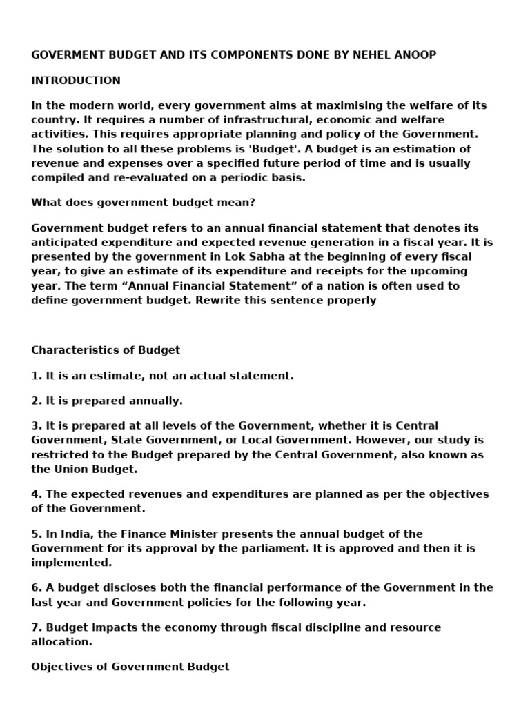 Goverment Budget and Its Components | PDF | Government Budget Balance ...
