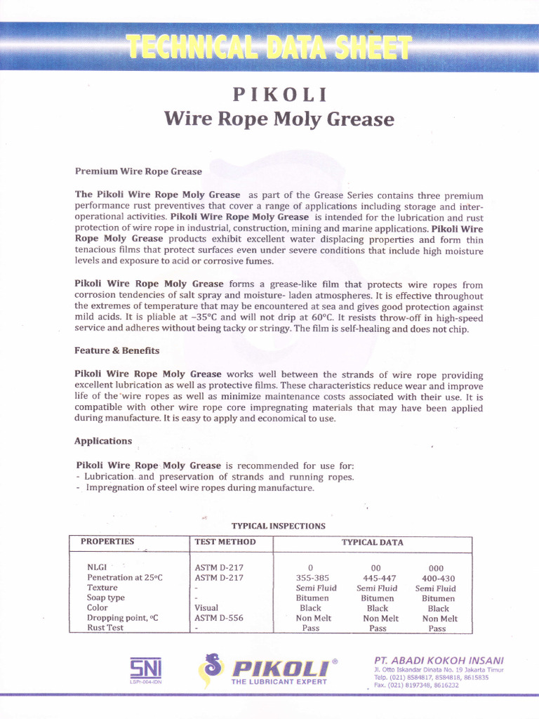 Grease Wire Rope Moly NLGI 0,00,000 | PDF