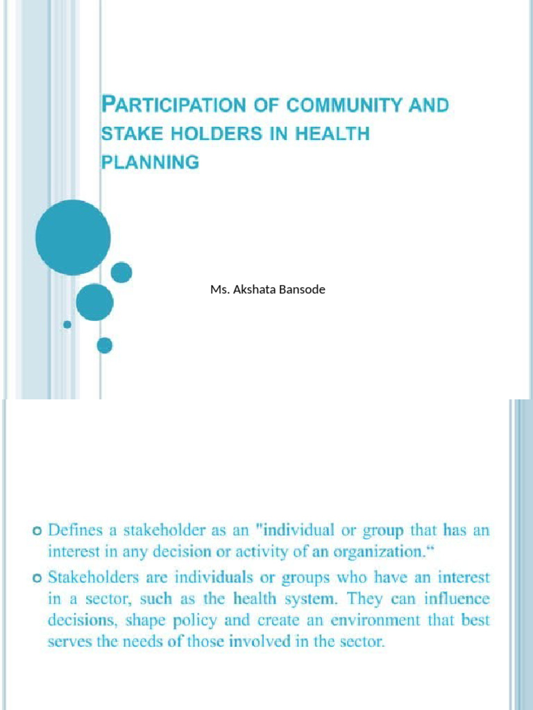 Participation Of Community And Stakeholders In Health Planning Pdf