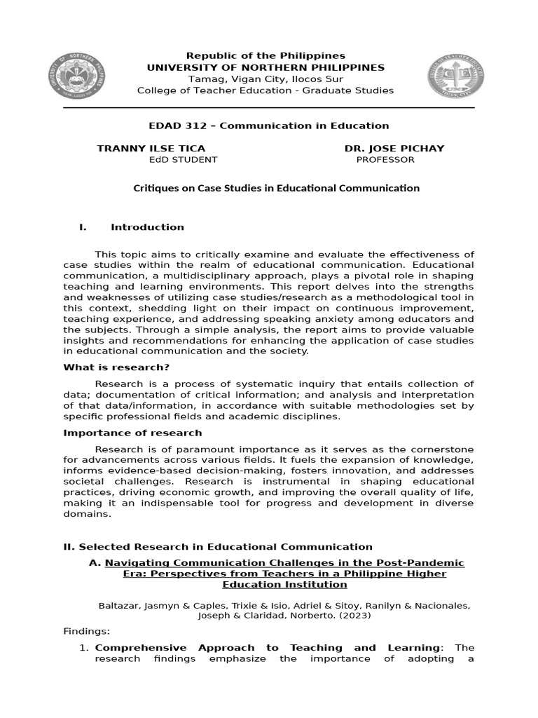 EDAD 312 - REPORT - Communication in Education - Critiques On Educational Communication Research ...
