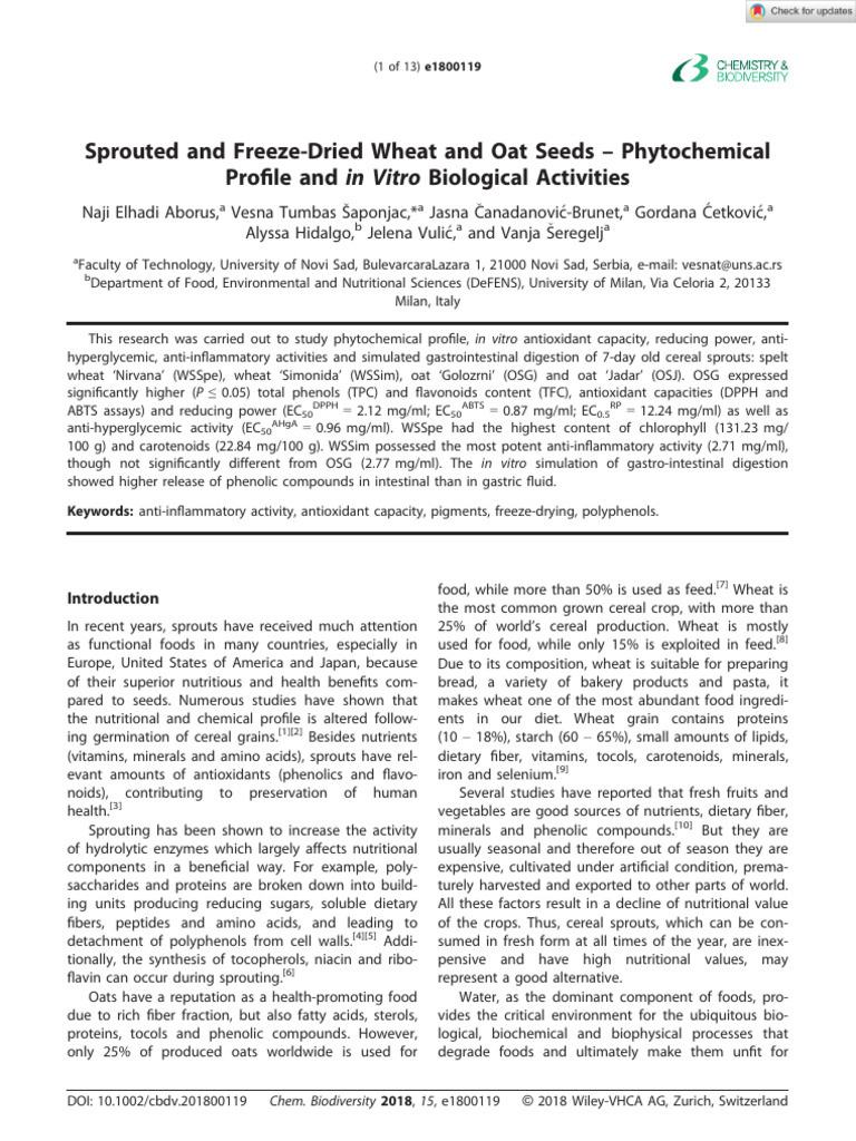 Chemistry Biodiversity - 2018 - Aborus - Sprouted and Freeze‐Dried Wheat and Oat Seeds ...