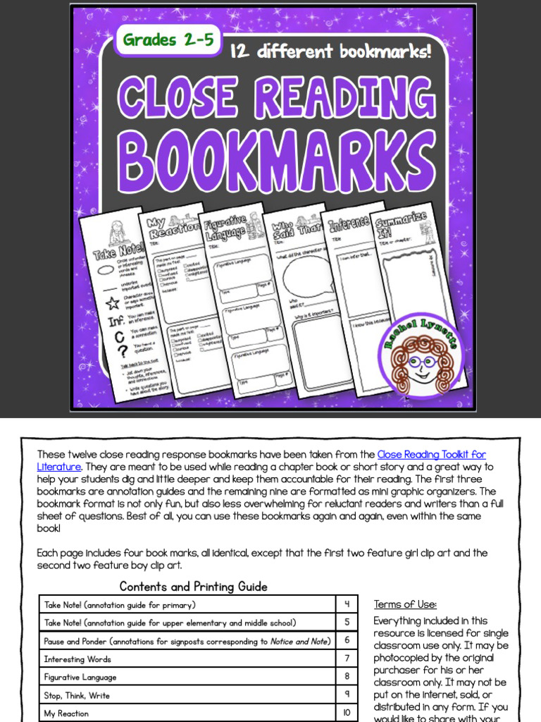 Close Reading Bookmarks RL | PDF