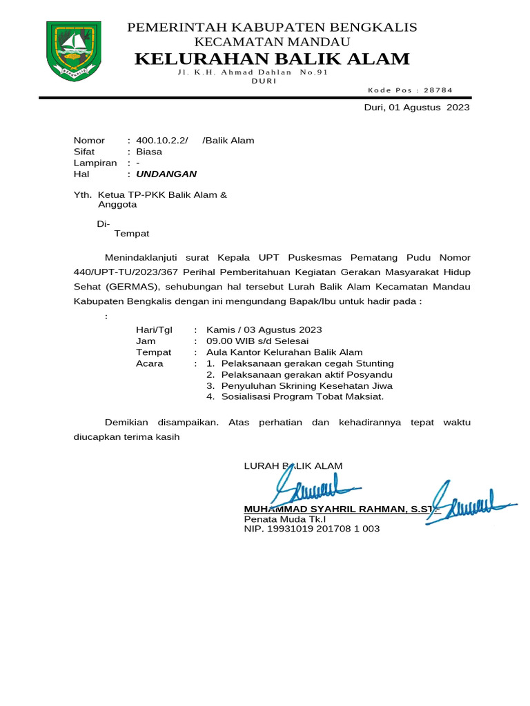 Undangan Kegiatan Germas | PDF