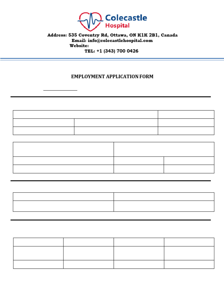 Colecastle Hospital - Employment - Application Form | PDF | Identity ...