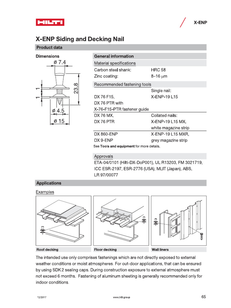 HILTI X ENP Sliding and Decking Nails - DFTM 2018 | PDF