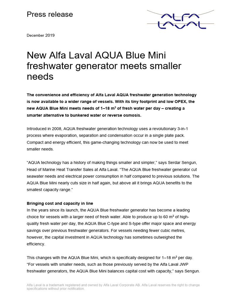 Alfa Laval Aqua Blue Mini | PDF