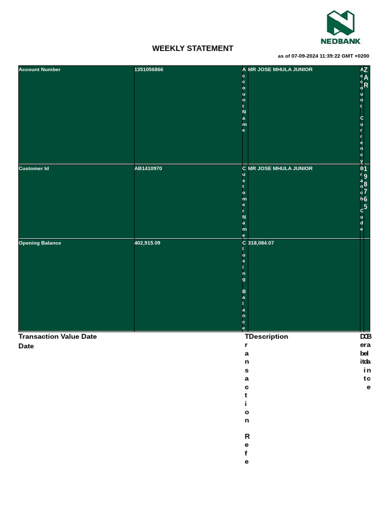 Weekly Statement. Jose Mhula Junior | PDF | Payments | Financial Services
