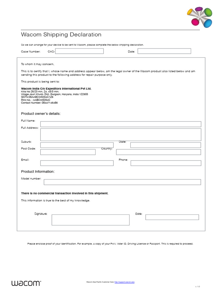 WIN Shipping Declaration For RDC | PDF