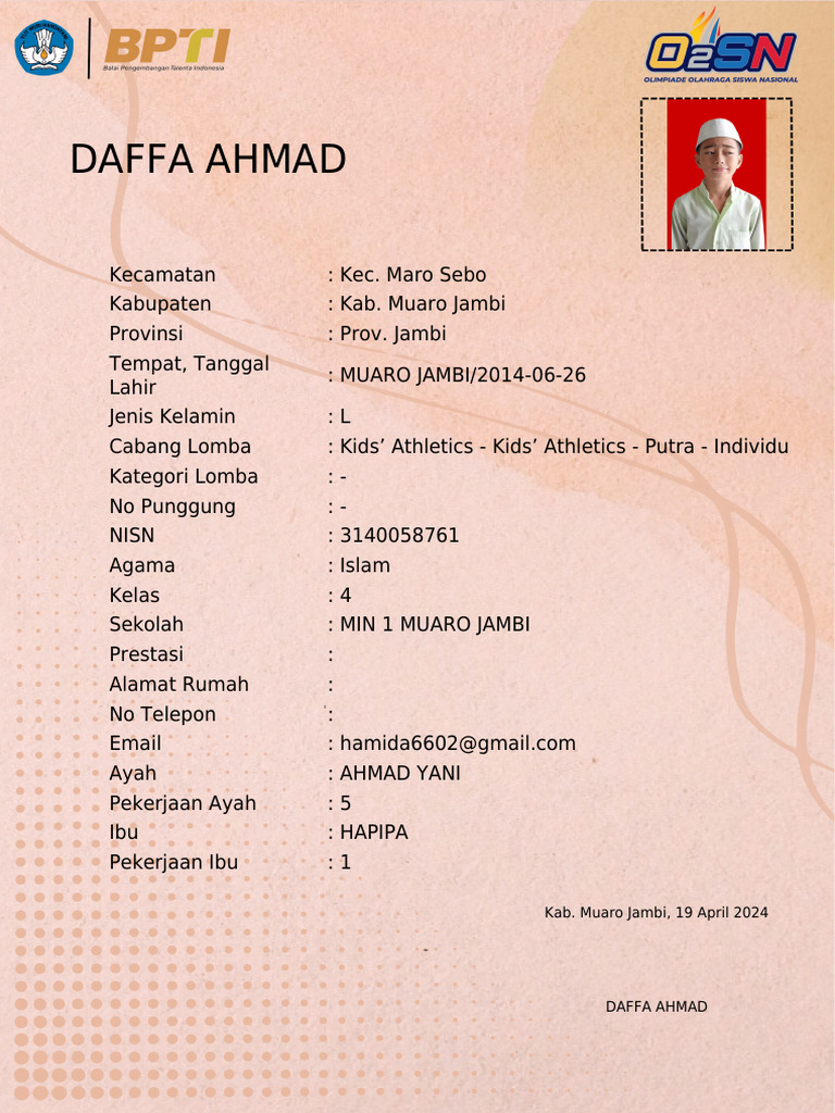 Peserta O2sn - Daffa Ahmad | PDF
