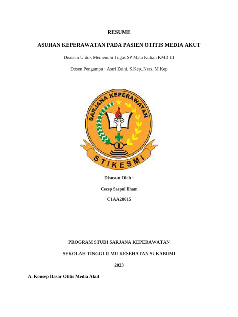 RESUME OTITIS MEDIA AKUT - Cecep Saepul Ilham - C1AA20015 | PDF