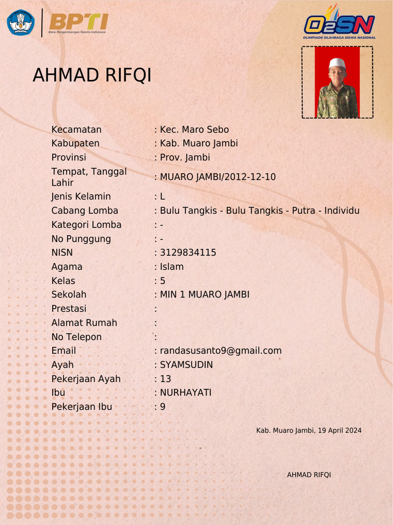 Peserta O2sn - Ahmad Rifqi | PDF