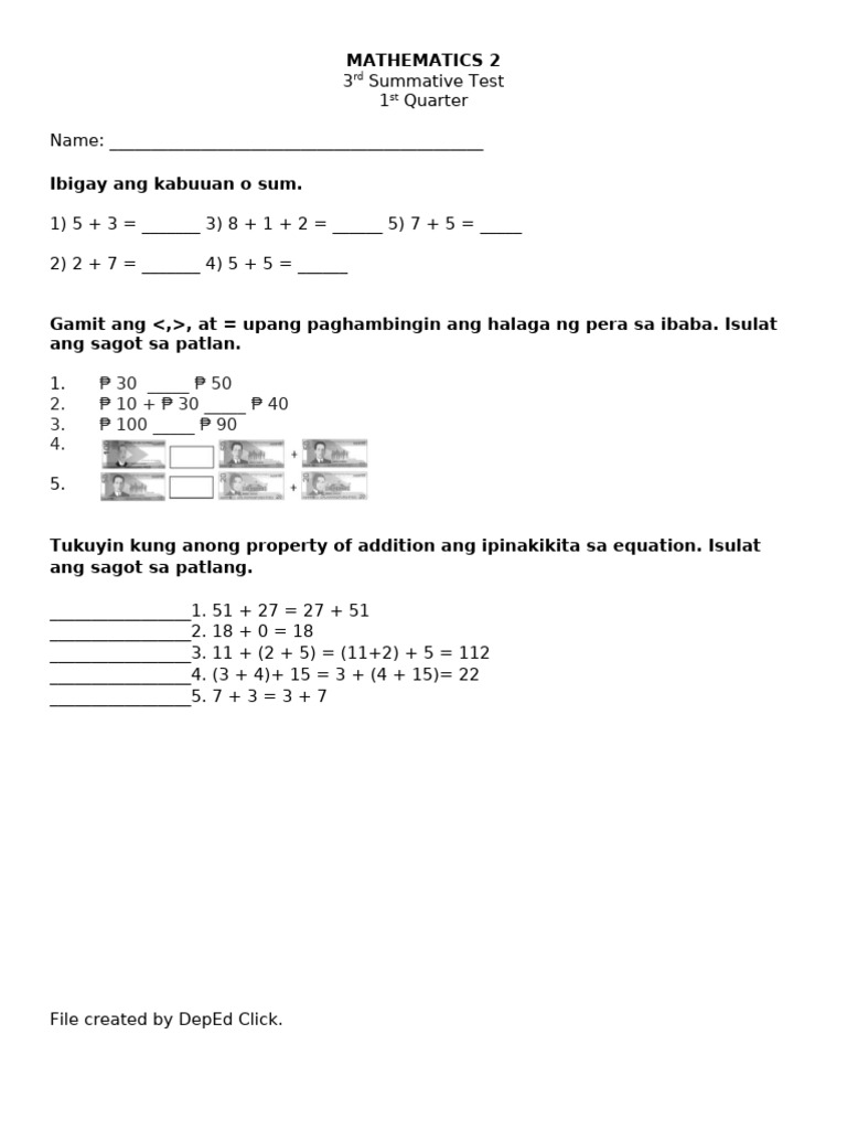 Math2 ST3 Q1 | PDF