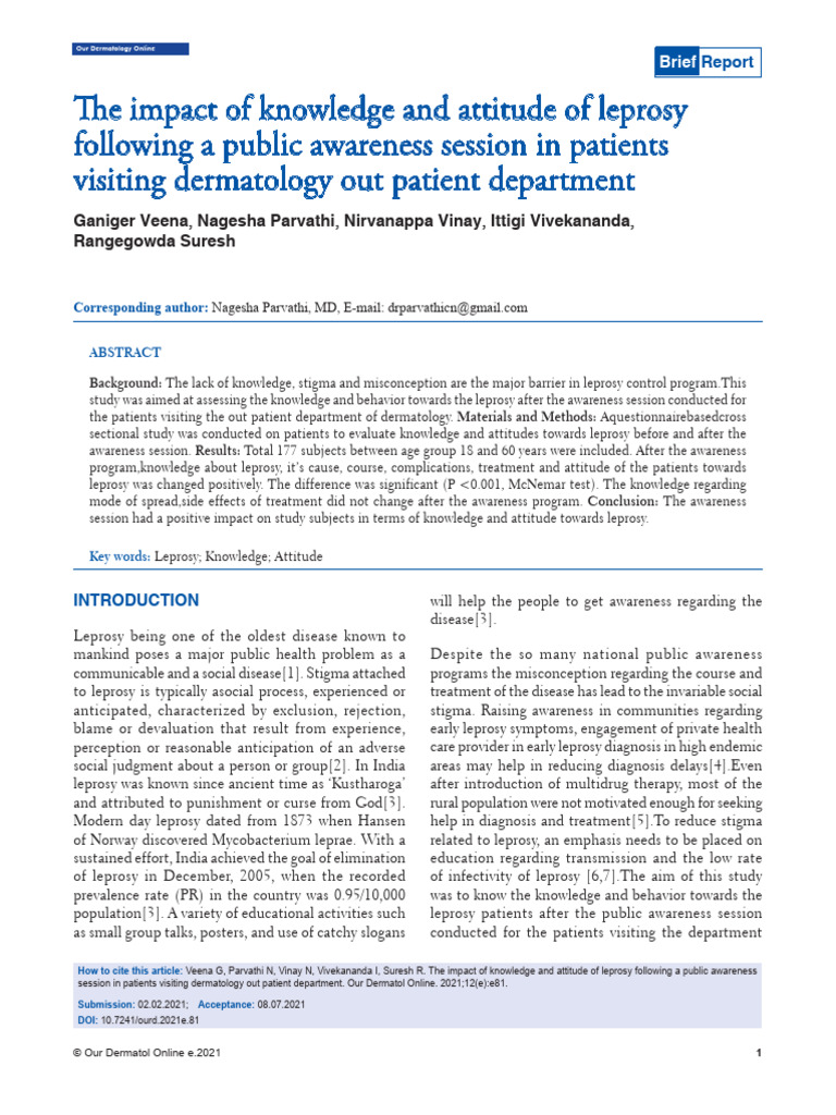 ThThe Impact of Knowledge and Attitude of Leprosy Following A Public ...