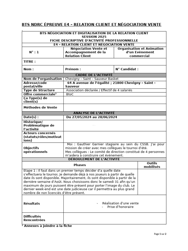 BTS - NDRC - Fiche E4 Vierge | PDF