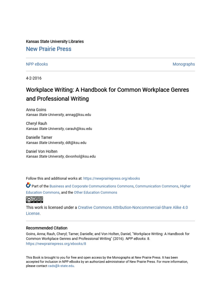 Workplace Writing - A Handbook For Common Workplace Genres and Pro ...