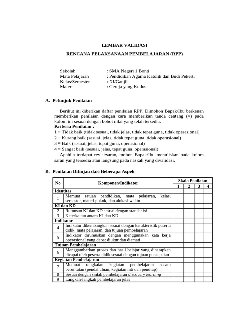 Lembar Validasi RPP | PDF