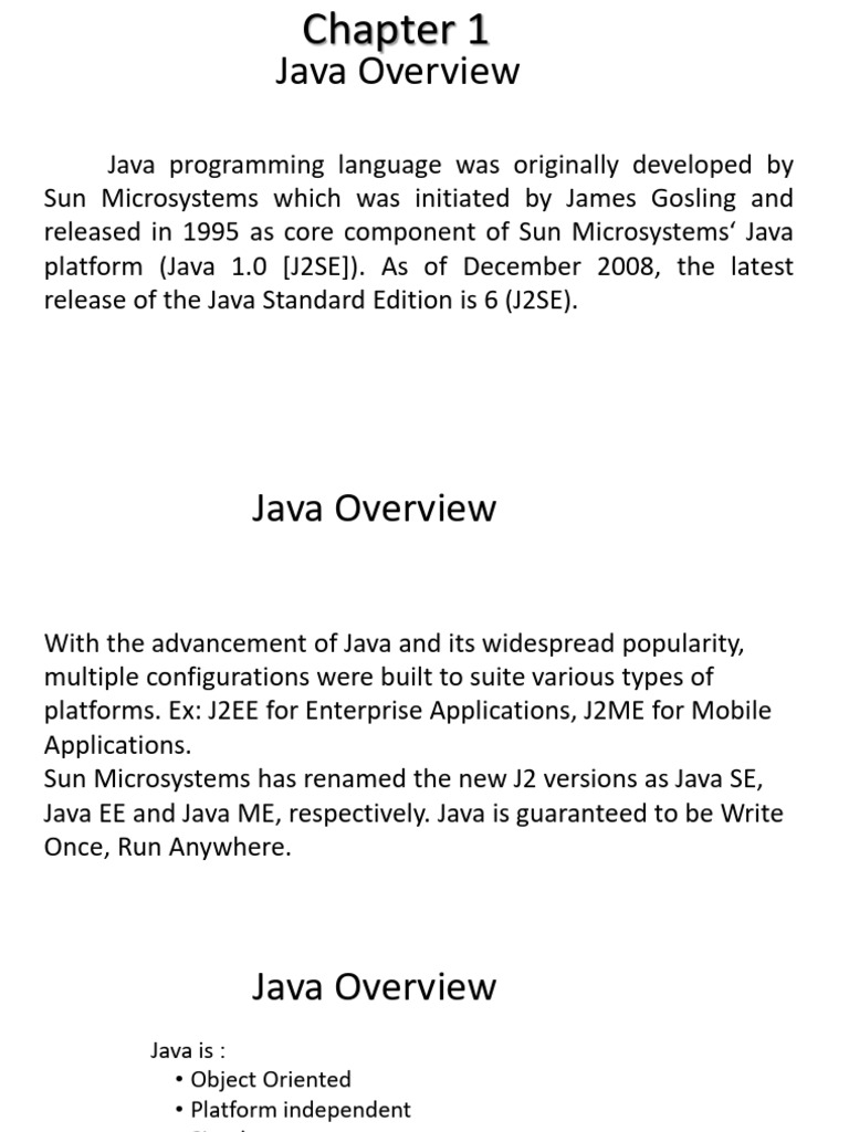 Lesson 1 (Chapter 1 Java Overview, Chapter 2 Java Environment) | PDF