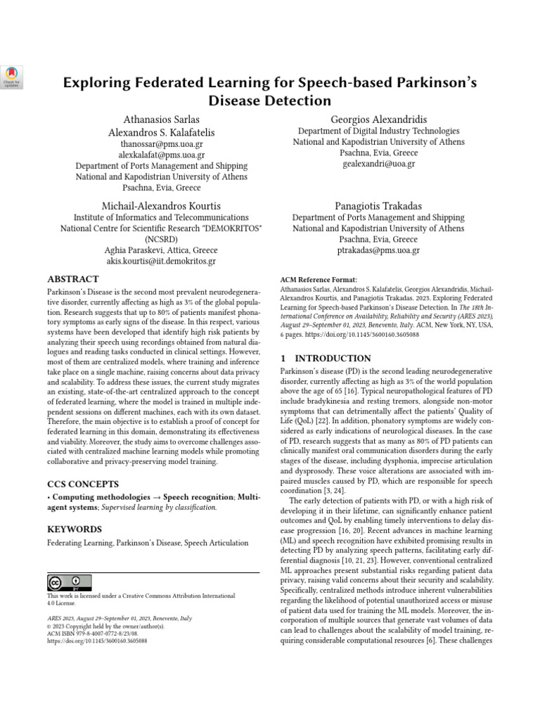 Exploring Federated Learning For Speech-Based Parkinson's | PDF