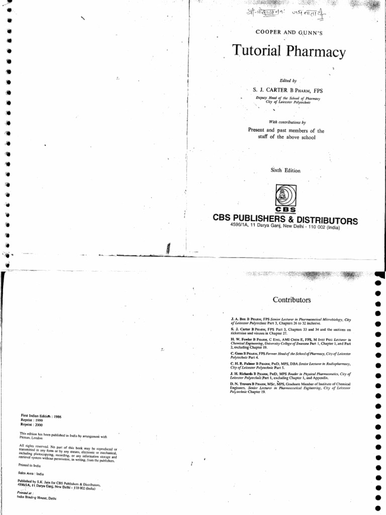 Cooper and Gunns Tutorial Pharmacy by Carter 6th Editn | PDF