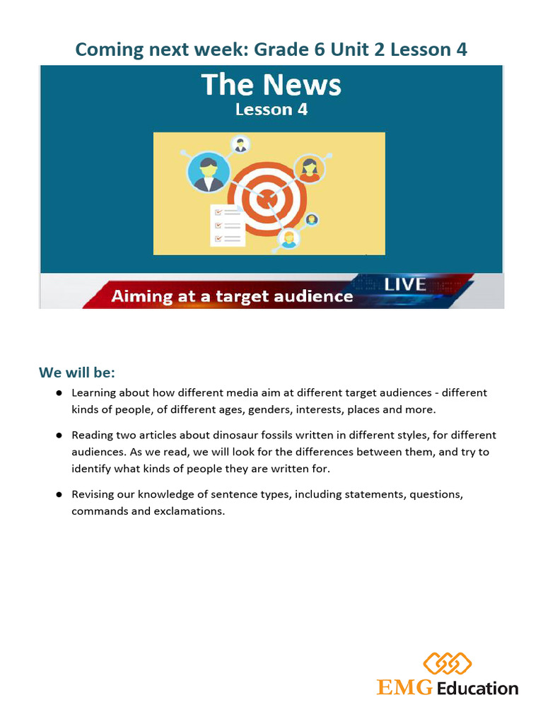 Coming Next - Grade 6 Unit 2 Lesson 4 | PDF