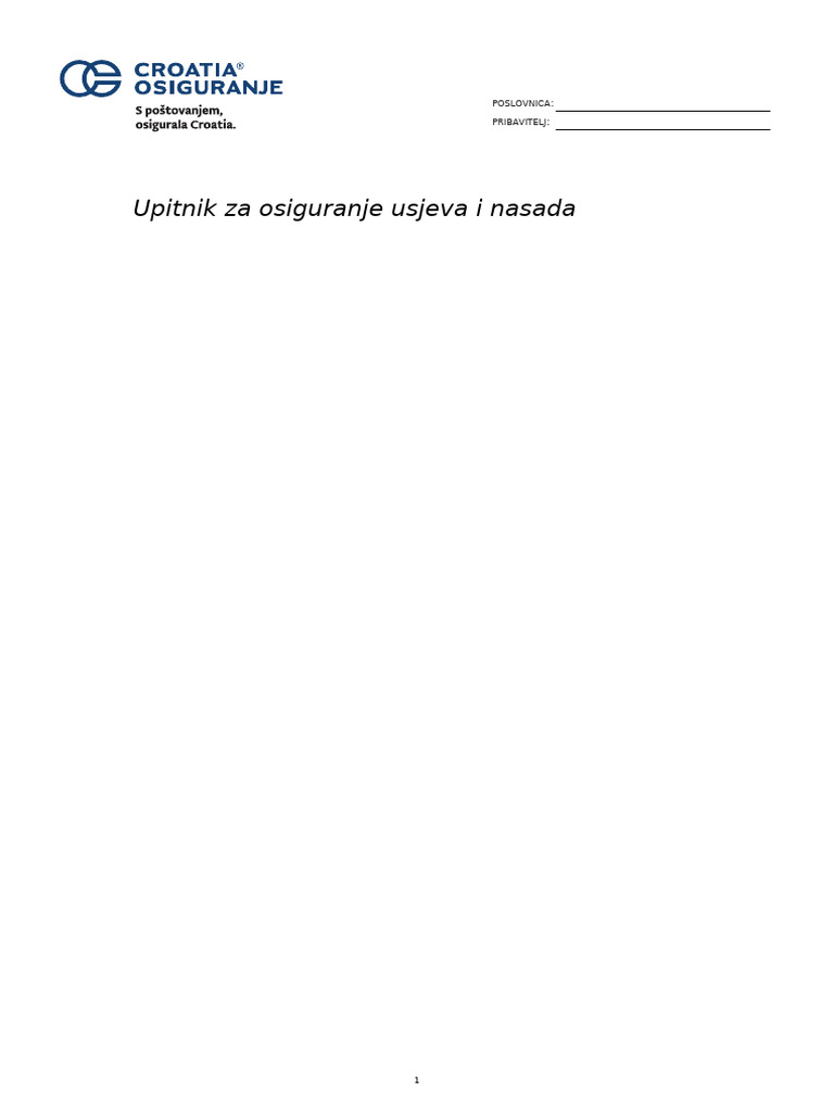 Upitnik za osiguranje usjeva i nasada | PDF
