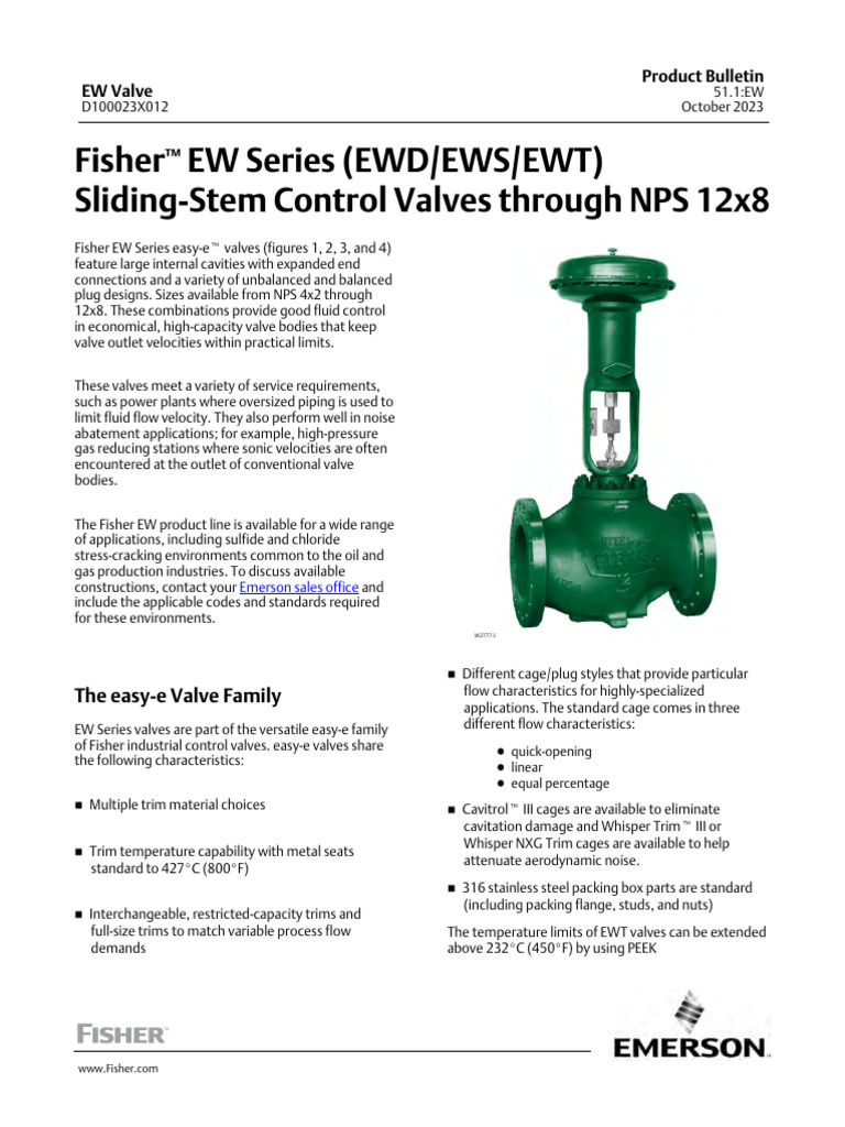 Product Bulletin Fisher Ew Series Ewd Ews Ewt Sliding Stem Control ...