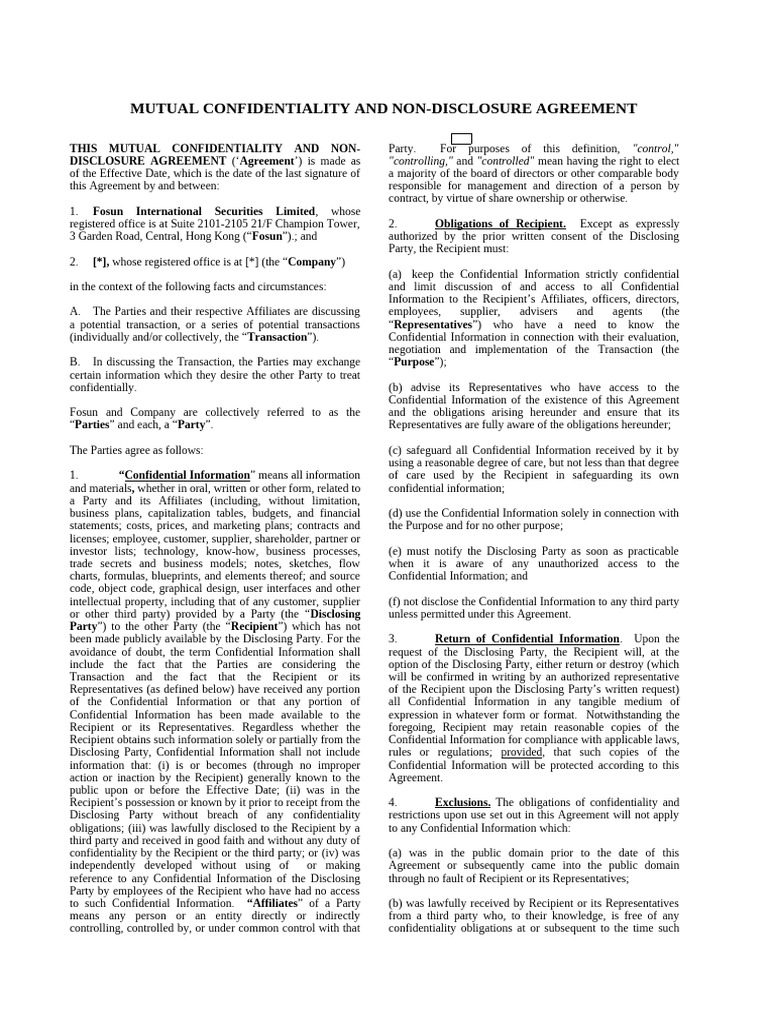 Template - Mutual NDA | PDF