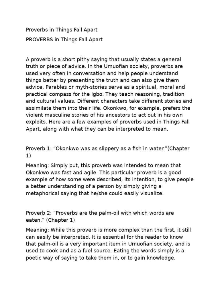 Proverbs and Meanings in Things Fall Apart | PDF | Proverb