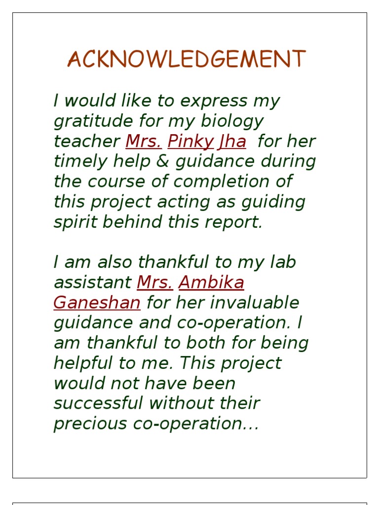 Acknowledgment for Biology Project | PDF | Career & Growth | Self ...
