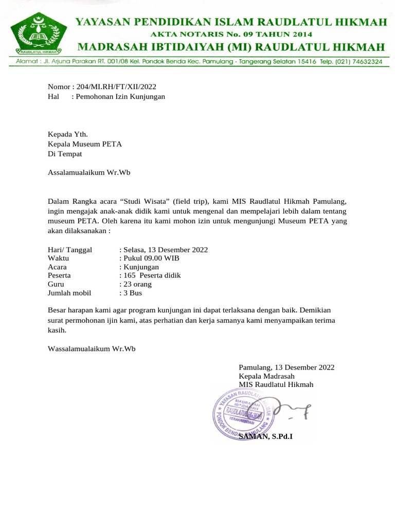 Surat Kunjungan Field Trib Bogor | PDF