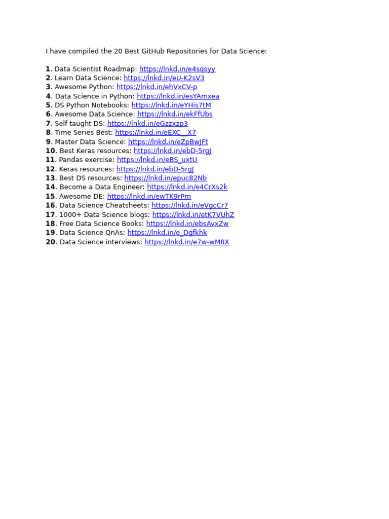 20 Best GitHub Repositories For Data Science | PDF