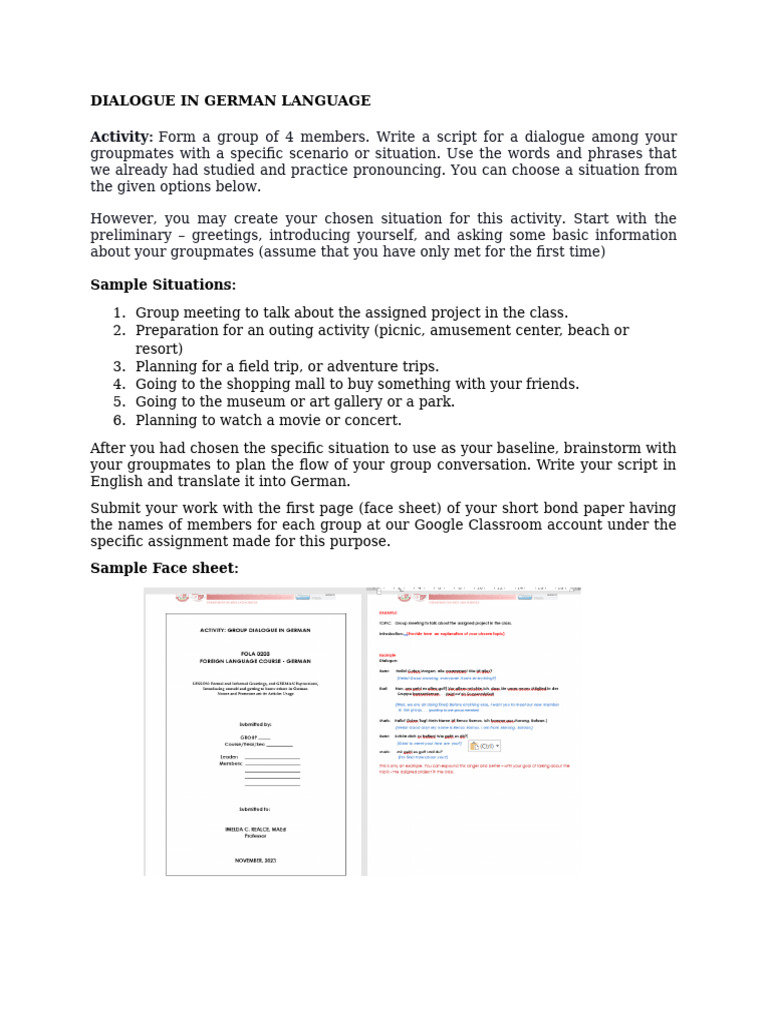Template Activity Dialogue in German Language | PDF